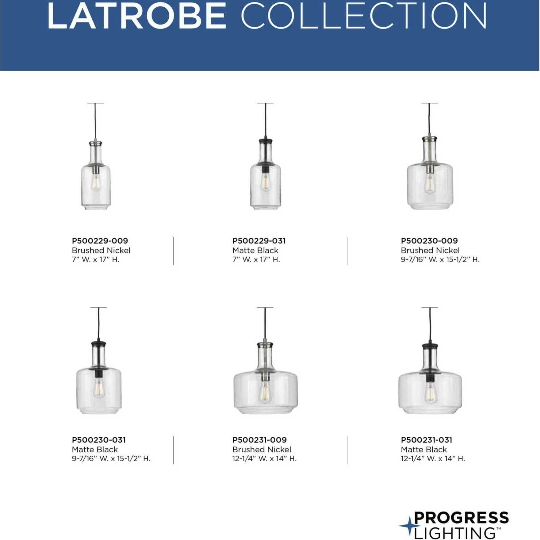 Progress P500230-031 Latrobe 1 Light Matte Black Pendant Ceiling Light