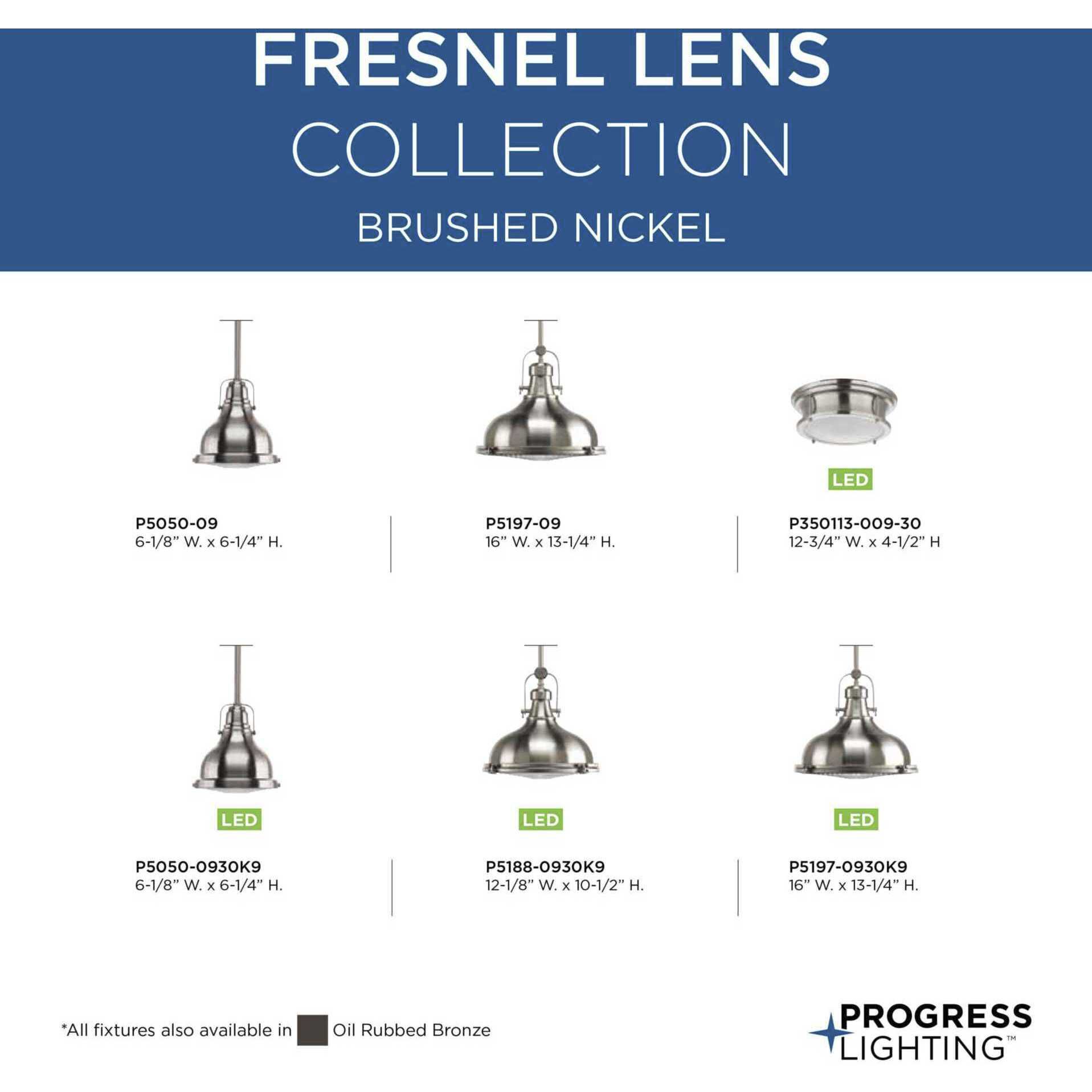 Progress P5188-0930K9 Fresnel Lens LED Brushed Nickel Pendant Ceiling ...